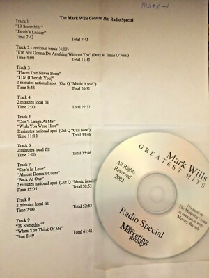 RADIO SHOW: THE MARK WILLS GREATEST HITS SPECIAL 1 HR 2002 12 TUNES | eBay
