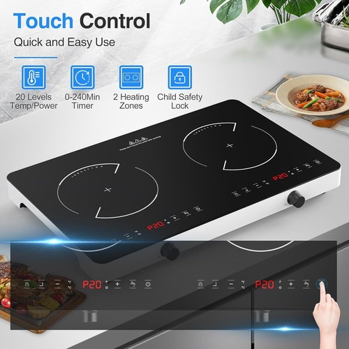 Induction Cooktop 2 Burners Portable Induction Cooker Knob Control ...
