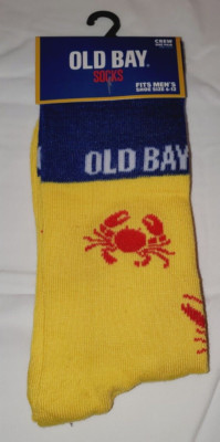 Old Bay Men's Novelty Crew Socks 1 Pair Yellow Crab Lobsters Shoe Size ...