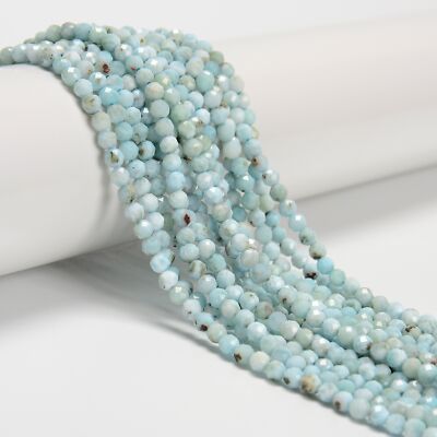 High Grade Natural Larimar Faceted Round Beads Size 3mm 4mm 15.5 ...
