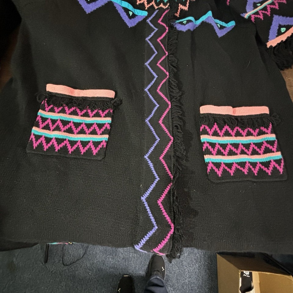 Anthony Original Sweater Scarf Set 2X Black Embroidered Cultural Long ...