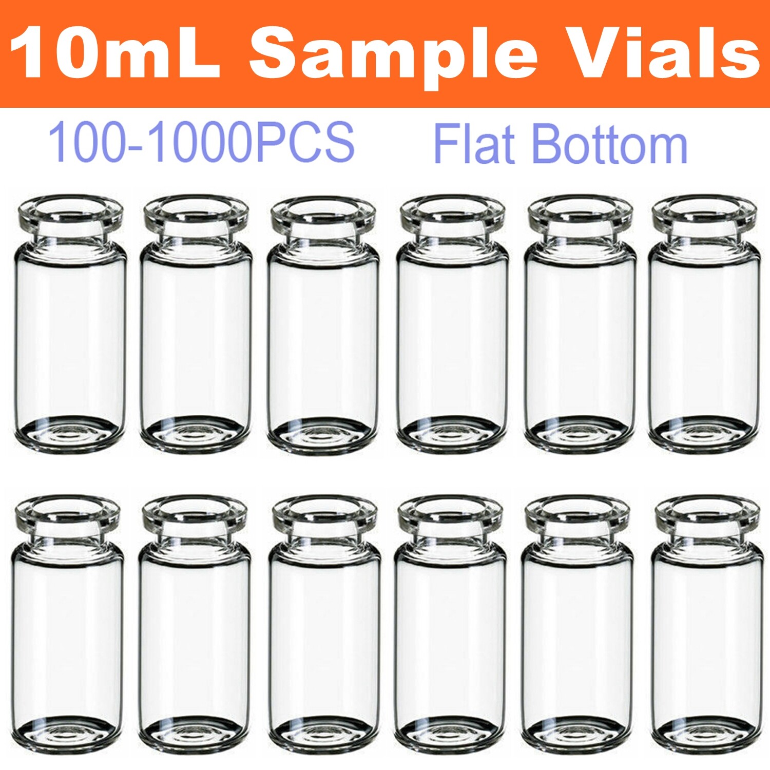 1000PCS 10ml Headspace Vials Clear Glass Bottle 20mm Crimp top Flat ...