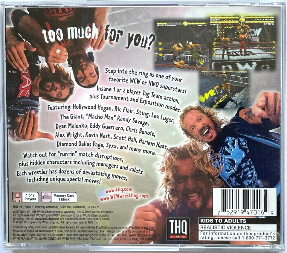 SONY PLAYSTATION 1 WCW NITRO PS1 VINTAGE 1998 THQ BLACK LABEL GAME ...
