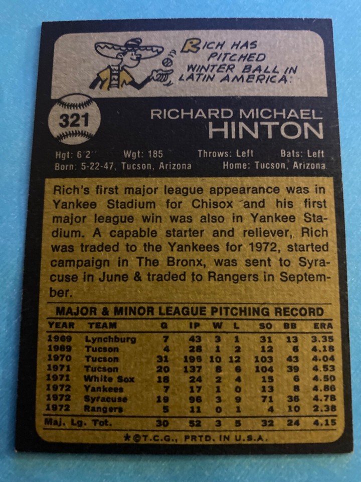 1973 Topps Baseball #321 Rich Hinton NM/MT | eBay