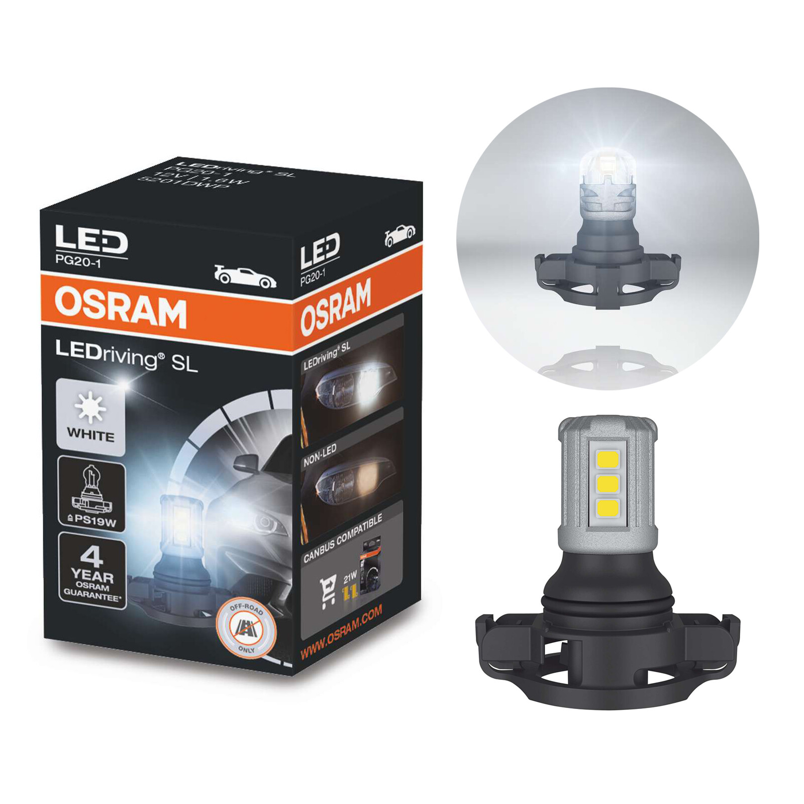 OSRAM LED Ps19w DRL Daytime Running Light White 6000k Bulb (x1) Pg20-1 ...