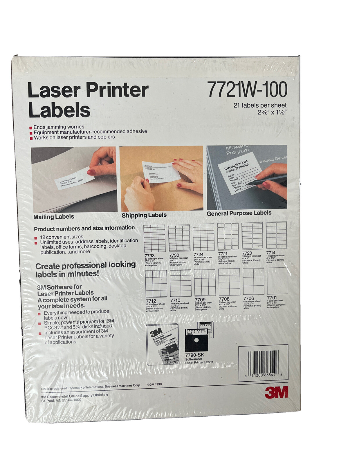 3M Laser Printer Labels 7721W-100 2-2/5" -1/2" 100 sheets White for ...