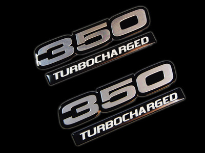 VMS 2 CHEVY TURBOCHARGED 350 CUBIC INCH ENGINE ALUMINUM EMBLEMS SILVER ...