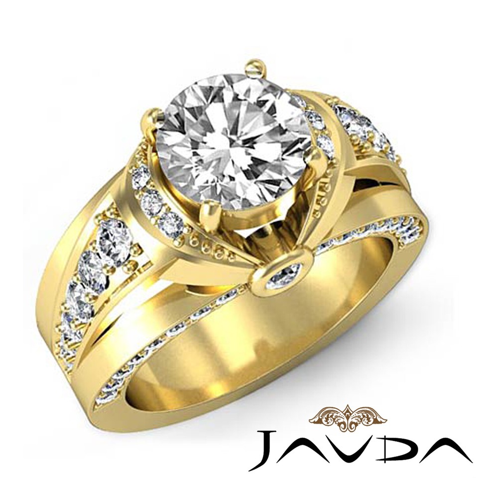 Knot Style Bridge Accent Round Diamond Engagement Bezel Set Ring GIA I ...