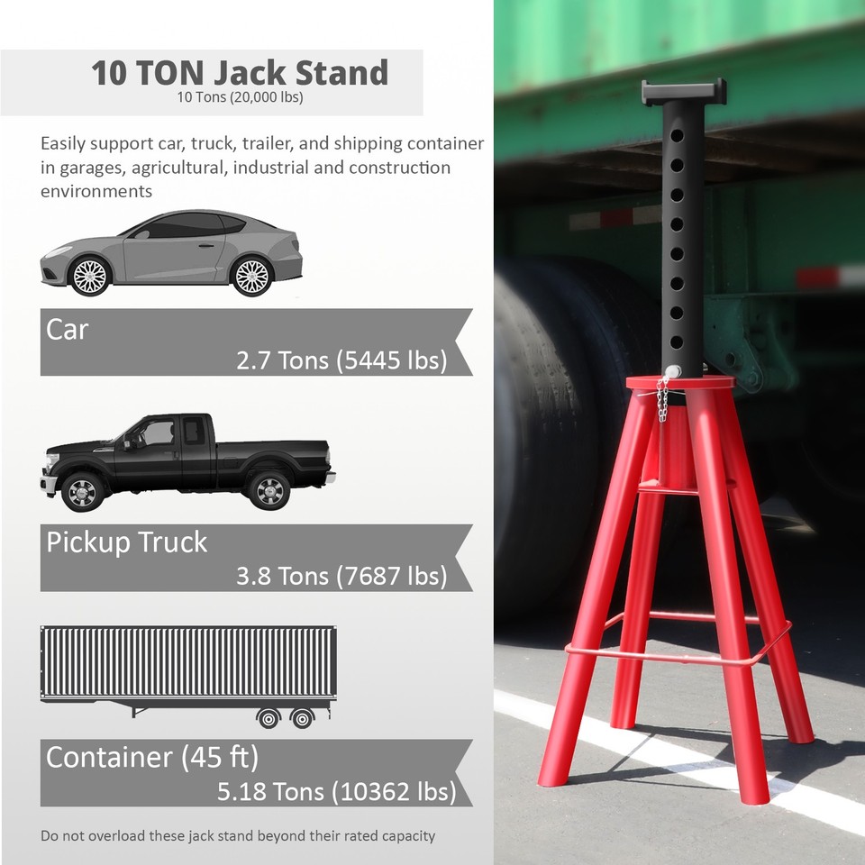 10 Ton(20000 lb) Heavy Duty Steel Jack Support Stand for Car Truck 28 ...