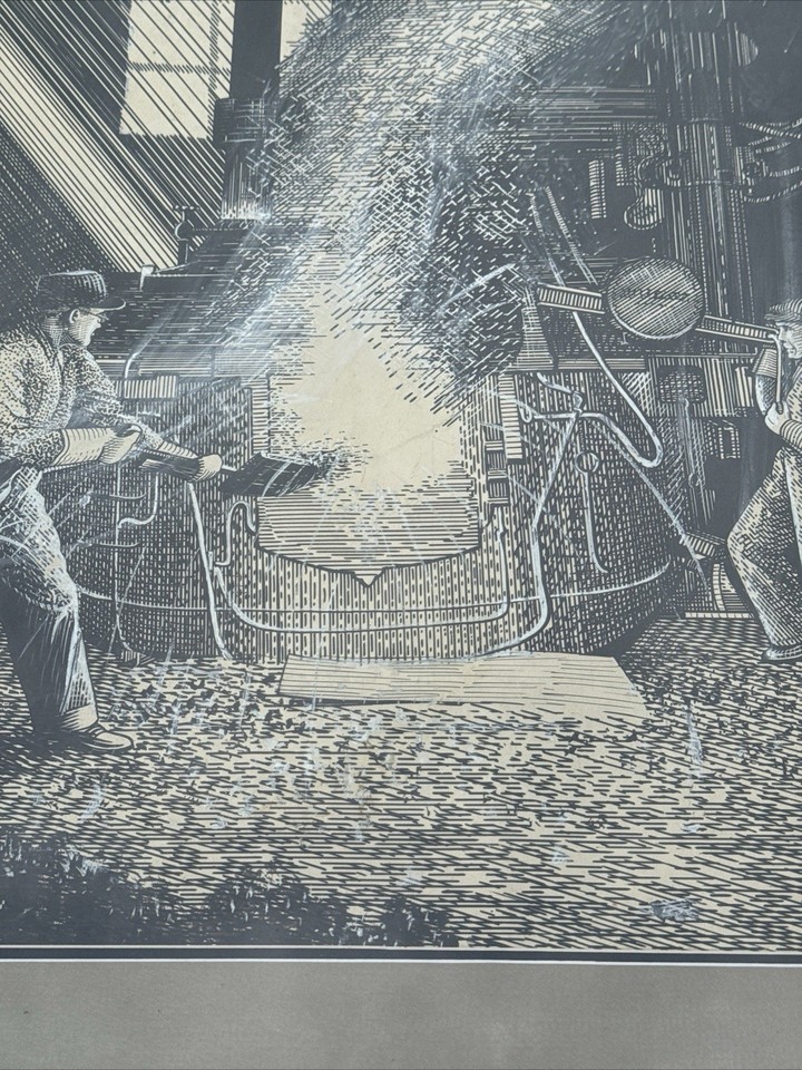 ANTIQUE PAINTING WPA DRAWING INDUSTRIAL FACTORY WORKERS CHARLES PERRY ...