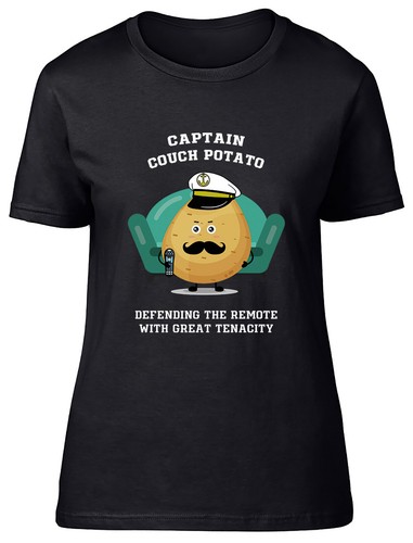 Captain Couch Potato Womens T-Shirt Funny Defending the Remote Ladies ...