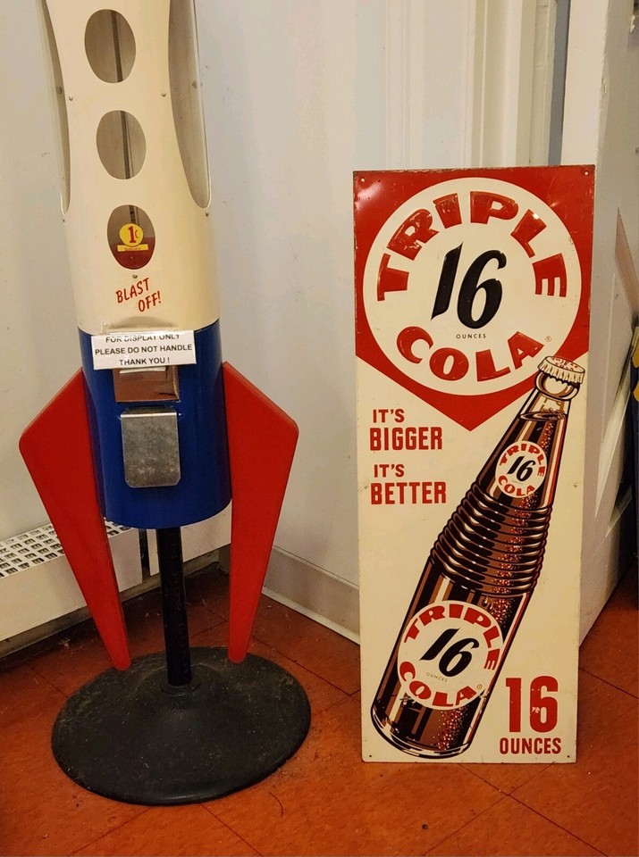 VINTAGE ANTIQUE TRIPLE COLA 16 ounces SODA BOTTLE DISPLAY RACK SIGN ...