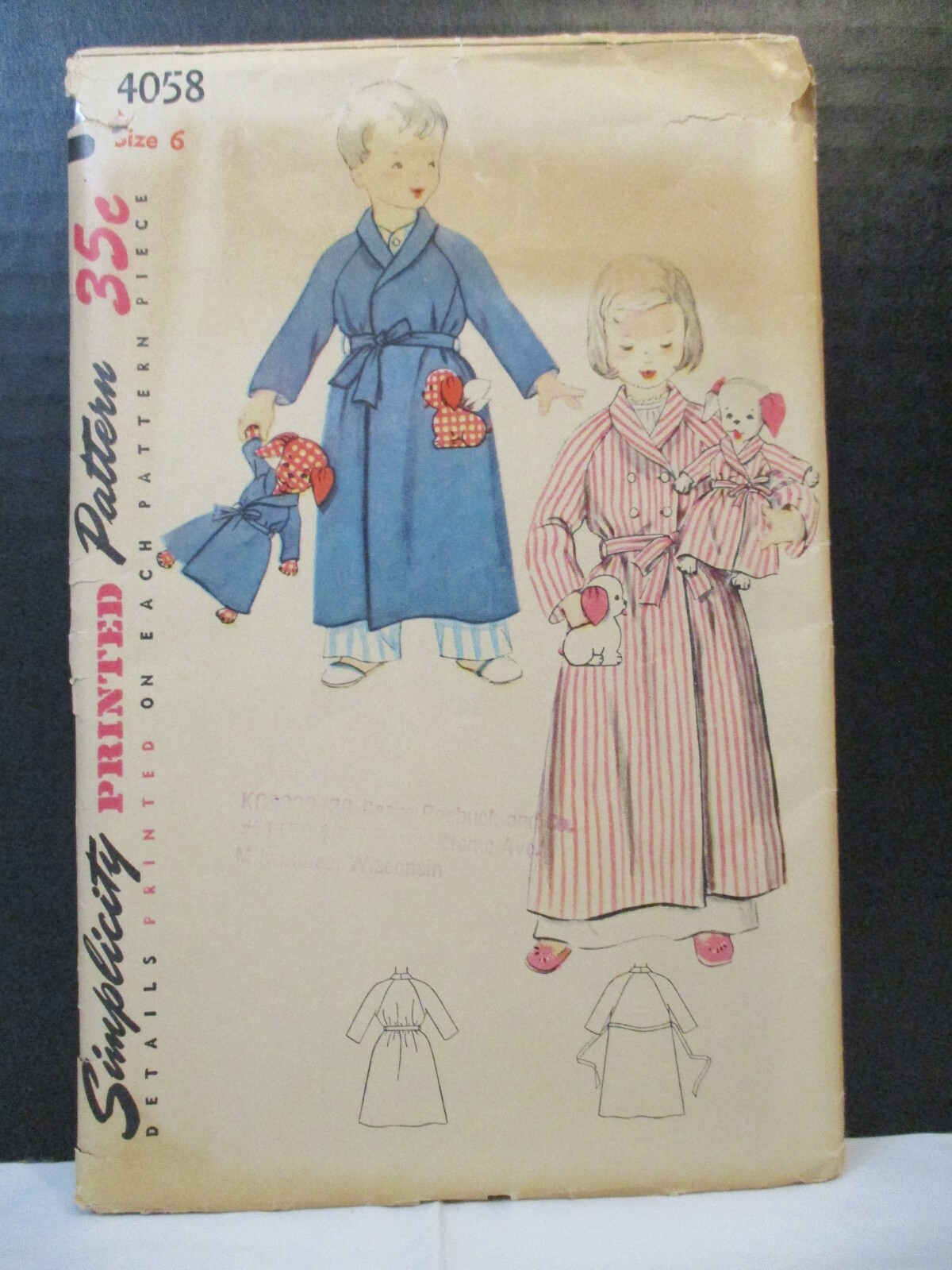 Simplicity Pattern 4058 Child Size 6 Robe Doll Doll's Robe w/Transfer ...