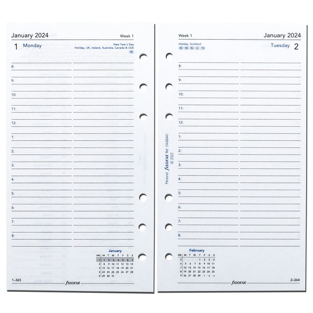 2024 Filofax Personal Size Diary Refill 24-68441 One Day on A Page 95mm ...