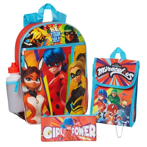 Miraculous Ladybug 5pc Backpack Set Lunch Box Girls School Bag Case ...