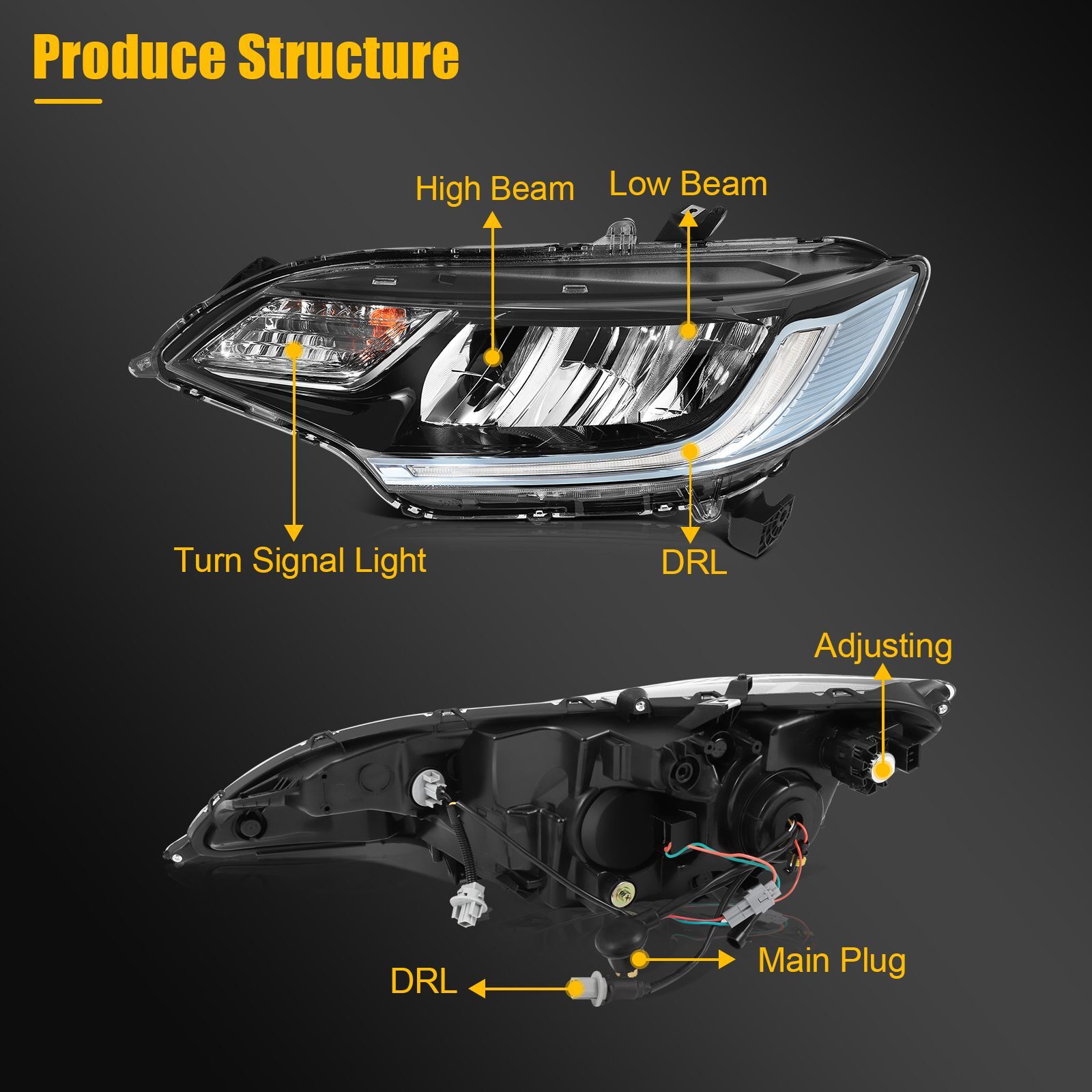 For 2014-2020 Honda FIT Headlights LED Lamps Front Factory Style One ...