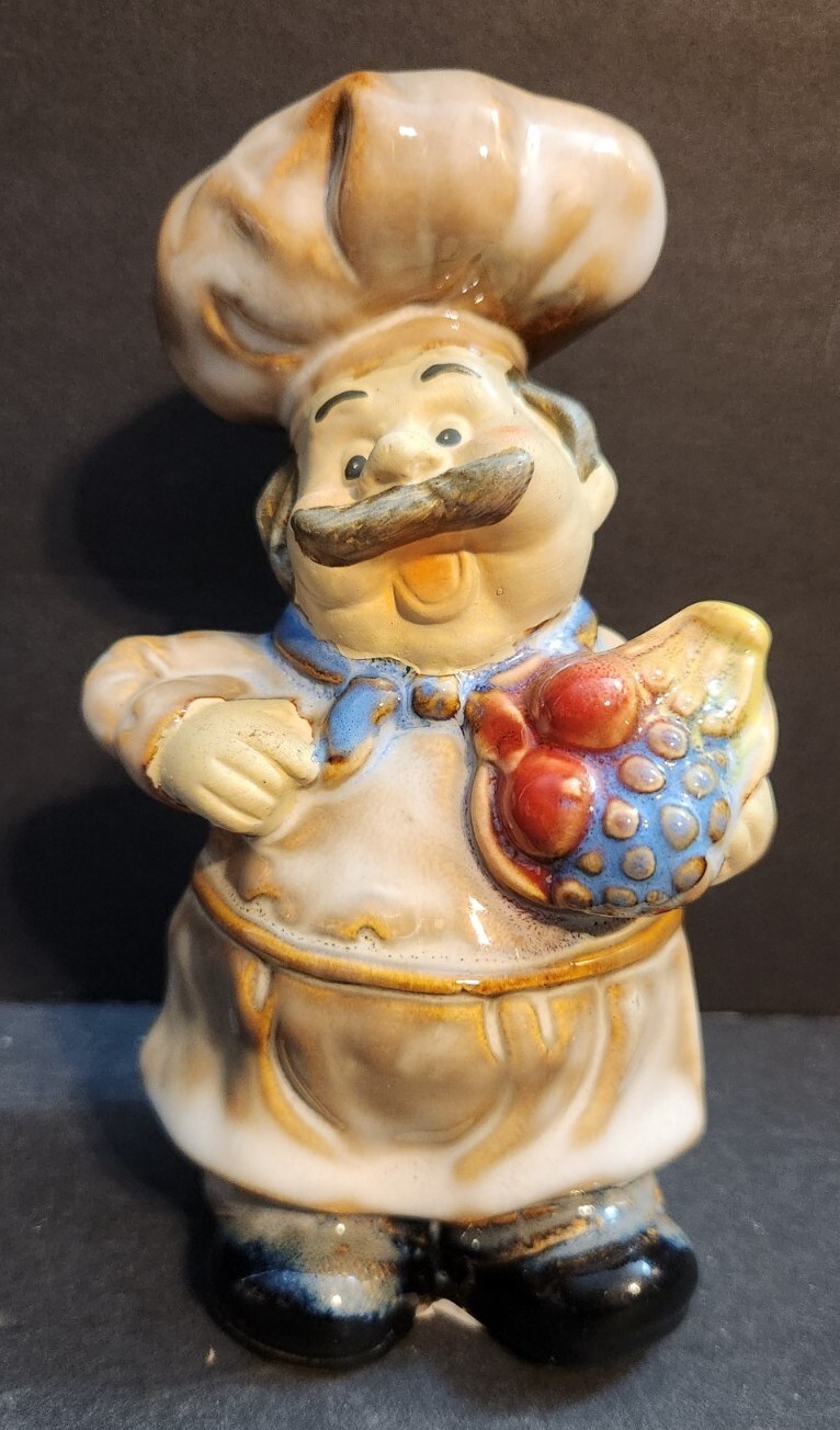 Porcelain Chef Holding Fruit Figurine 6" Kitchen Decoration Chef ...