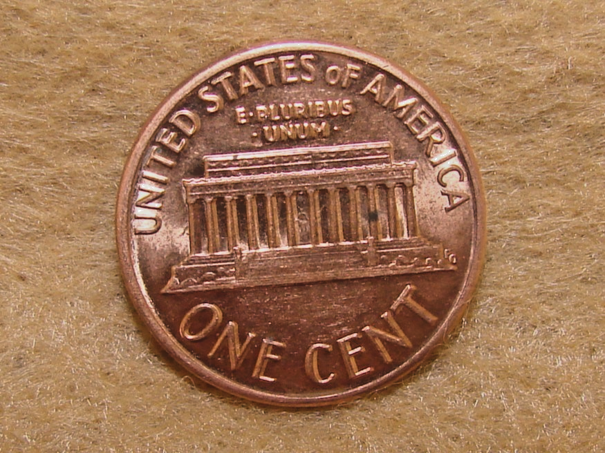 1986 Lincoln Memorial Penny Coin No Mint Mark Liberty "L" in Rim Cent ...