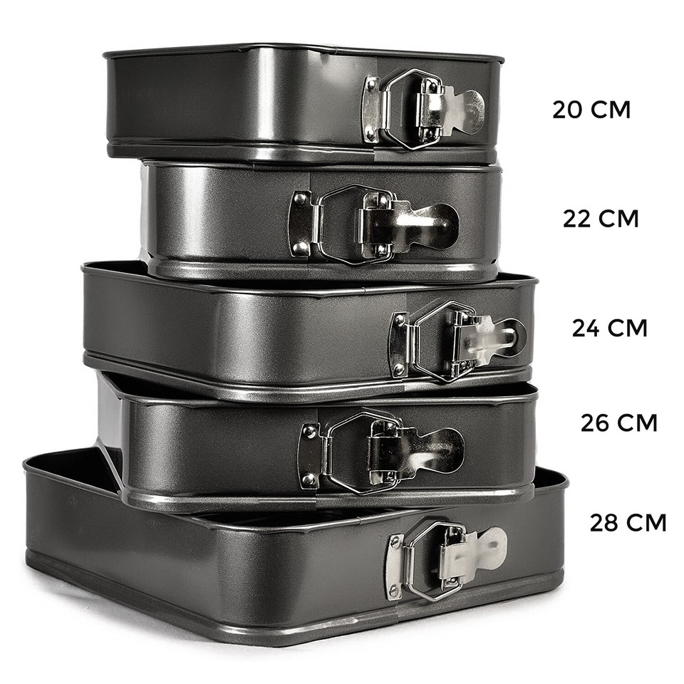 5PC SQUARE CAKE TINS NON STICK BAKING SET OF 5 BAKE TRAYS 5 TIER ...