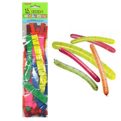 Pack of 12 Flying Rocket Screaming Balloons Assorted Colours Party ...