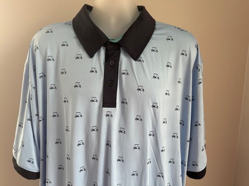 Kenneth Cole Golf Blue "Golf Cart Print" Short Sleeve Polo Shirt Size ...