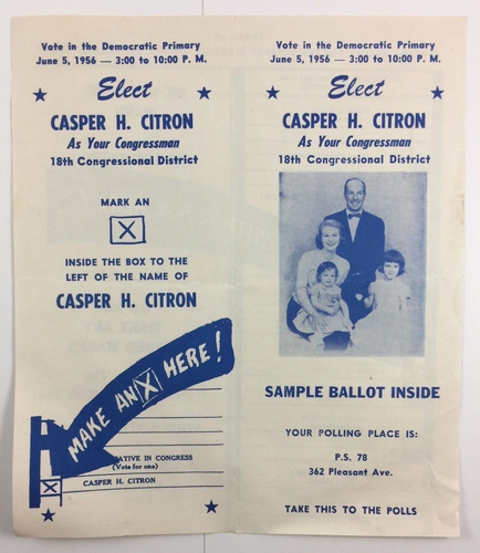 Casper H Citron Congress Elcection Pamphlet With Sample Ballot NY 1950s ...