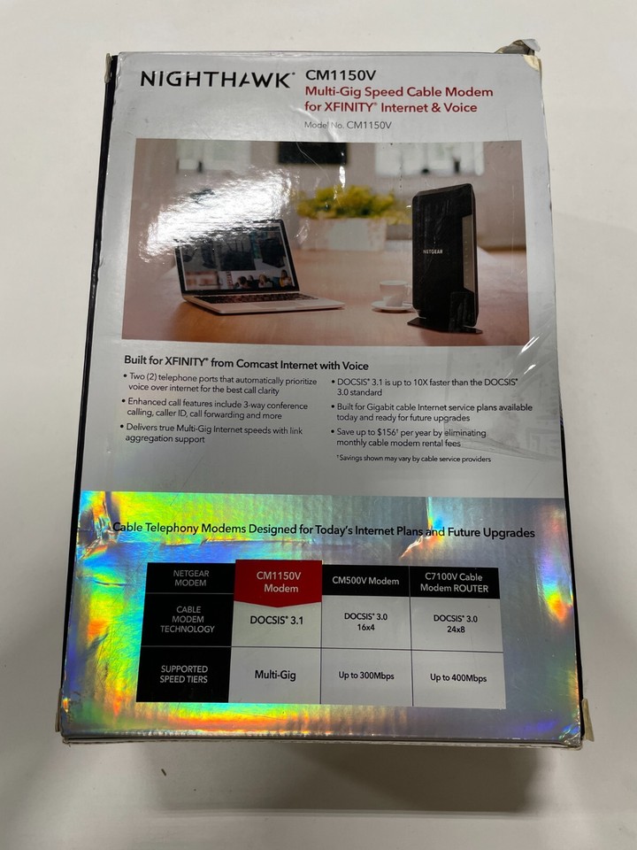 NETGEAR CM1150V Nighthawk Multi-Gig Speed Cable Modem for XFINITY Voice ...