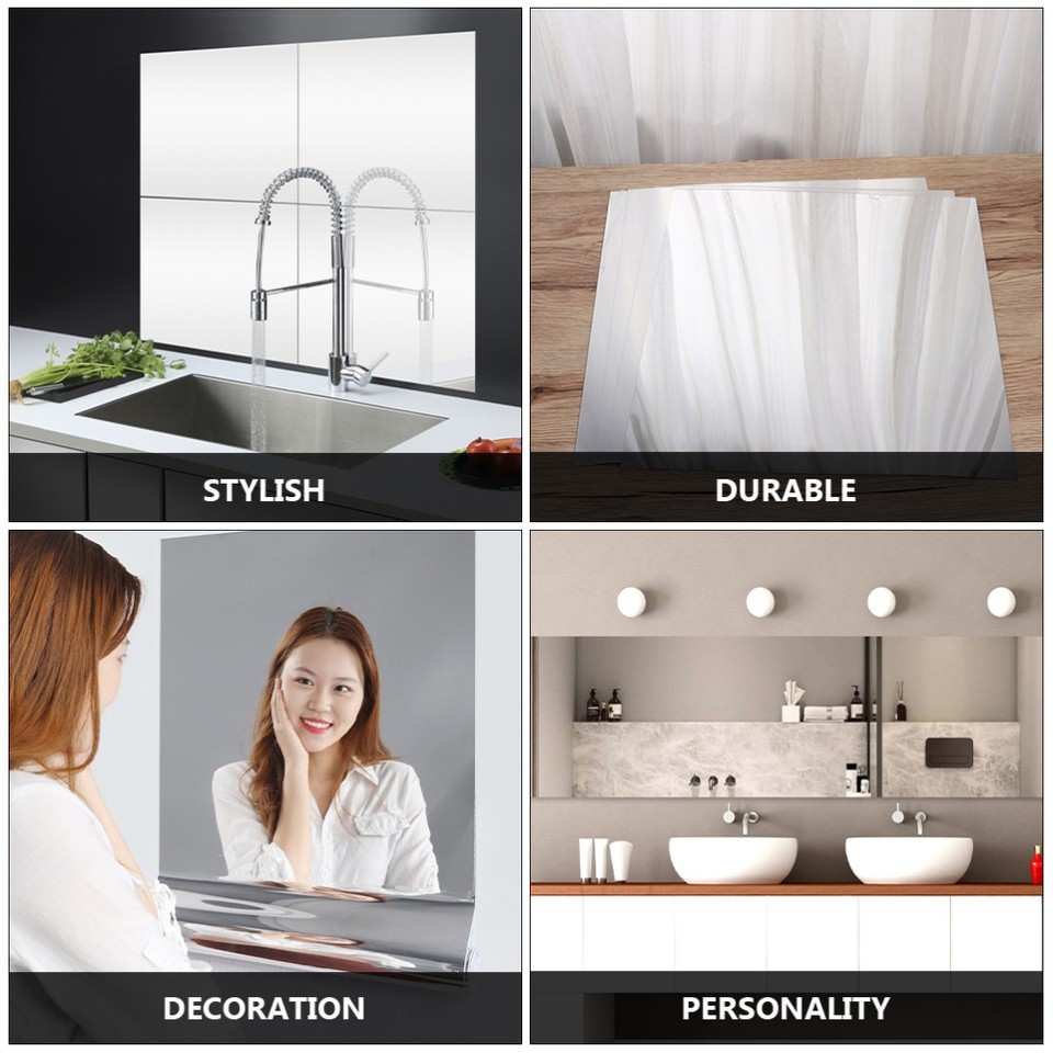 2 PCS Self-adhesive Mirror Wall Stickers Stick-on Mirrors Sheets Decals ...