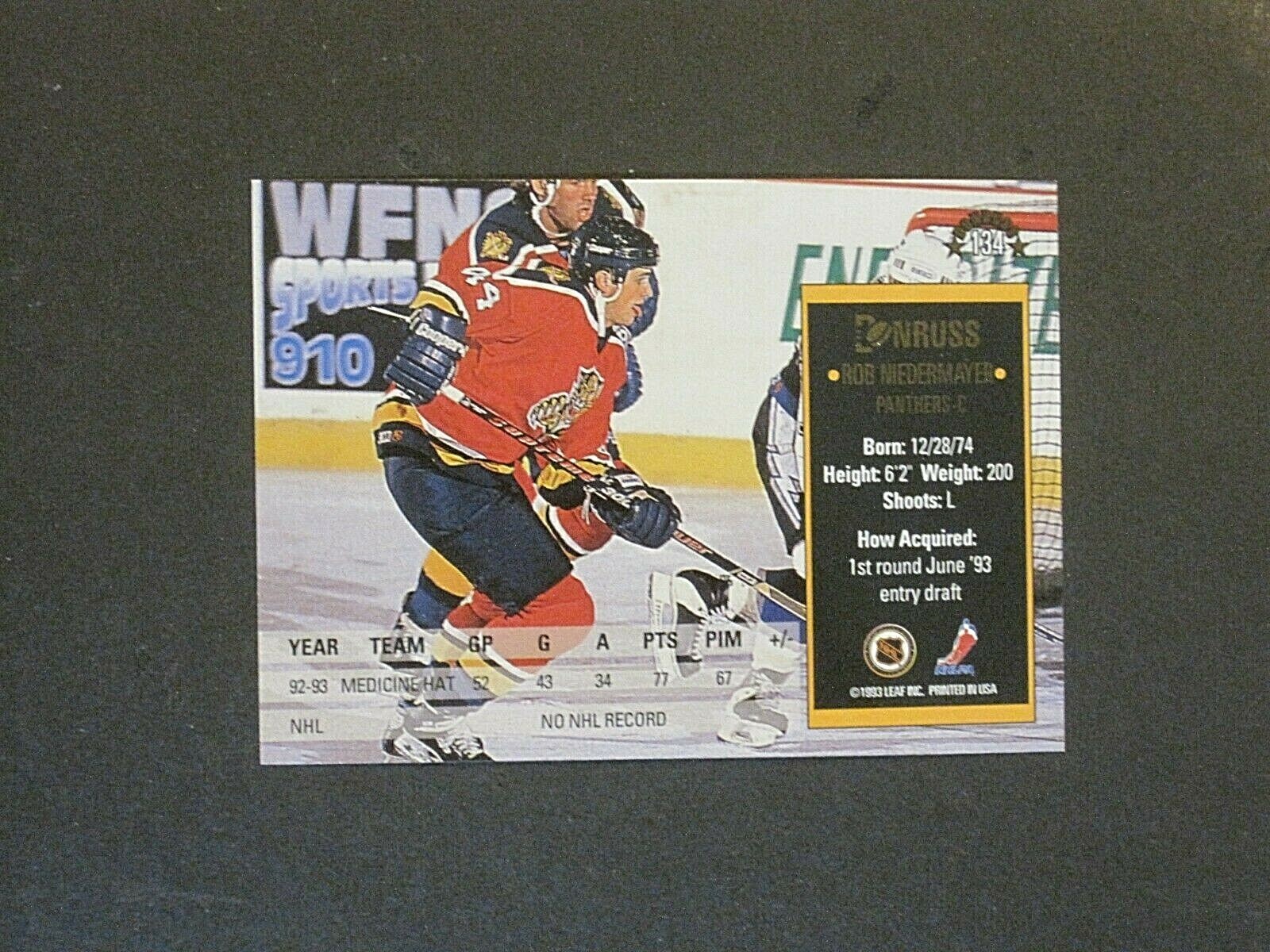 1993-94 DONRUSS HOCKEY ROB NIEDERMAYER FLORIDA PANTHERS CARD #134 ...
