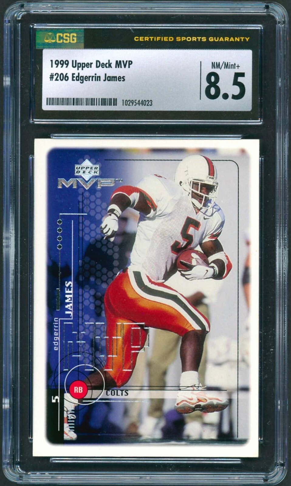 Edgerrin James 1999 Upper Deck MVP #206 RC Rookie Card HOF CSG 8.5 NM ...