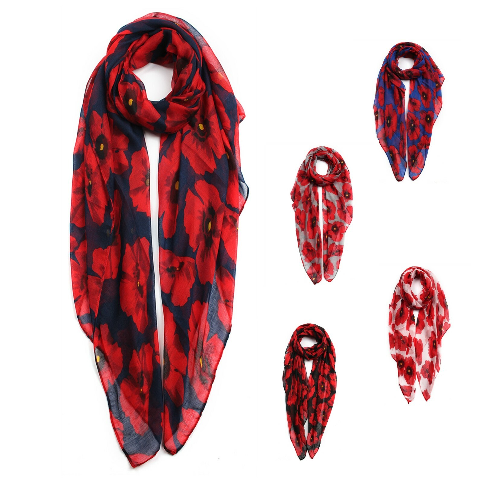 All Season Boutique Big Red Poppy Print Scarf Woman Lady Girl Poppy ...
