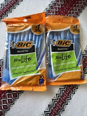 2 Packages Bic Round Stic Ball Pens - Xtra Life - Blue Ink - Medium ...