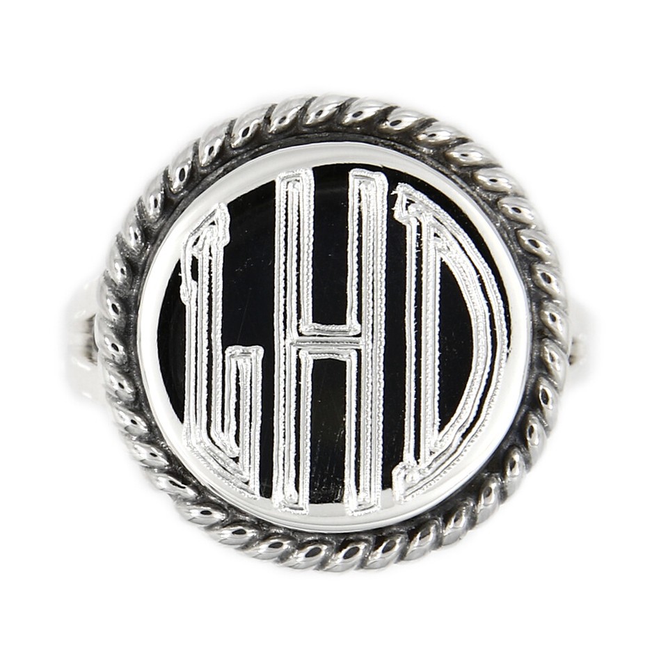 Sterling Silver Monogram Engravable Circle Round with Rope Edge Signet ...