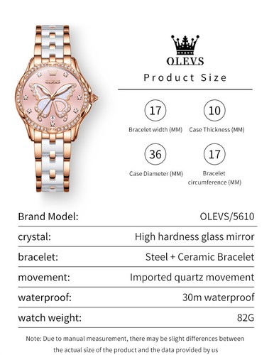 OLEVS Women's Quartz Watch Butterfly Watch for Lady Ceramic Stainless ...