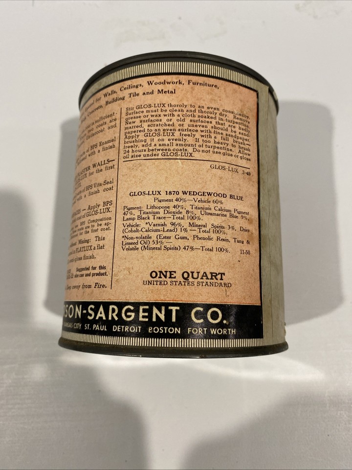 Vintage 50s ? BPS Best Paint Sold Glos-Lux Enamel 1870 Quart Can Paper ...