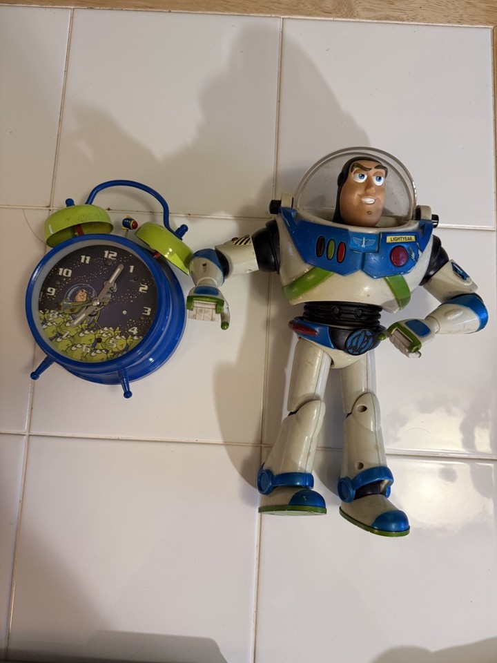 Buzz Lightyear Alarm Clock Disney Pixar Metal Vintage plus Buzz Toy Toy ...
