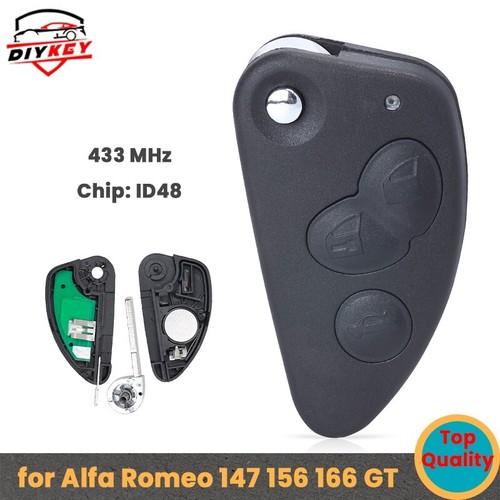 for Alfa Romeo 147 156 166 GT Flip Remote Car Key Fob 3 Button 433MHz ...