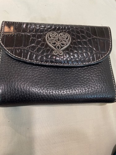 BRIGHTON Black Faux Croc Leather Wallet with Heart Charm Detail | eBay