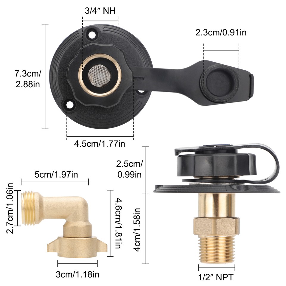 RV City Water Inlet Kit with Check Valve Hose Elbow for Camper Trailer ...