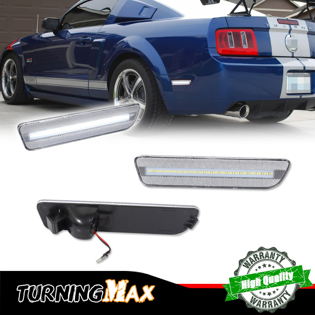 White LED Side Marker Lights Clear For 05-09 Ford Mustang Rear Bumper ...