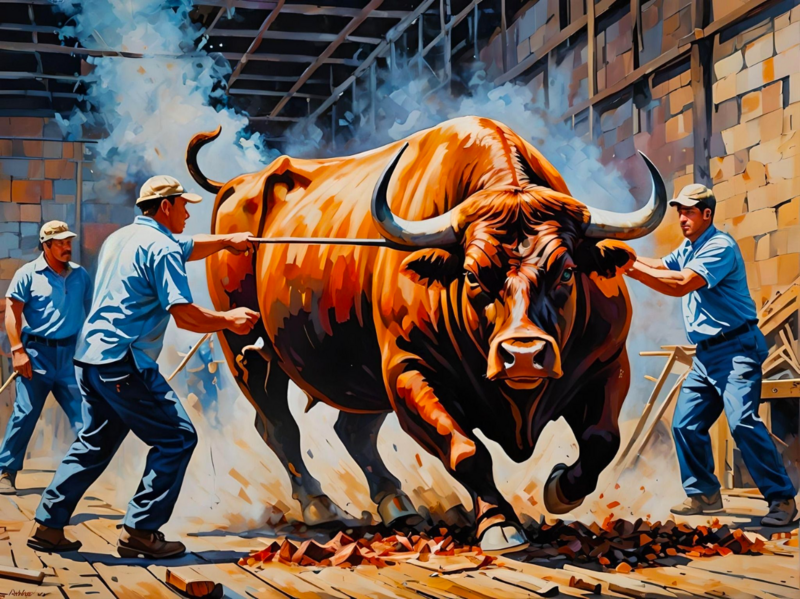 Workers Fighting a Rampaging Bull Revolution Allegory Poster Art Print ...