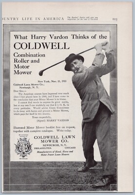 1914 Coldwell Lawn Mower Vintage Ad Grass Cutting Harry Vardon Golfer ...