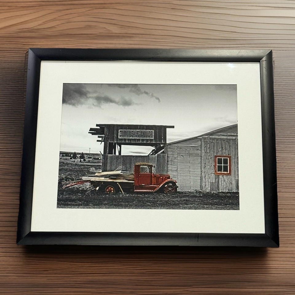 Framed Selective Color Photo Print Red Truck Rustic Americana Wall Art ...