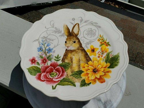 MAXCERA Bunny Rabbit Floral Porcelain Cake Plate Stand Spring ...