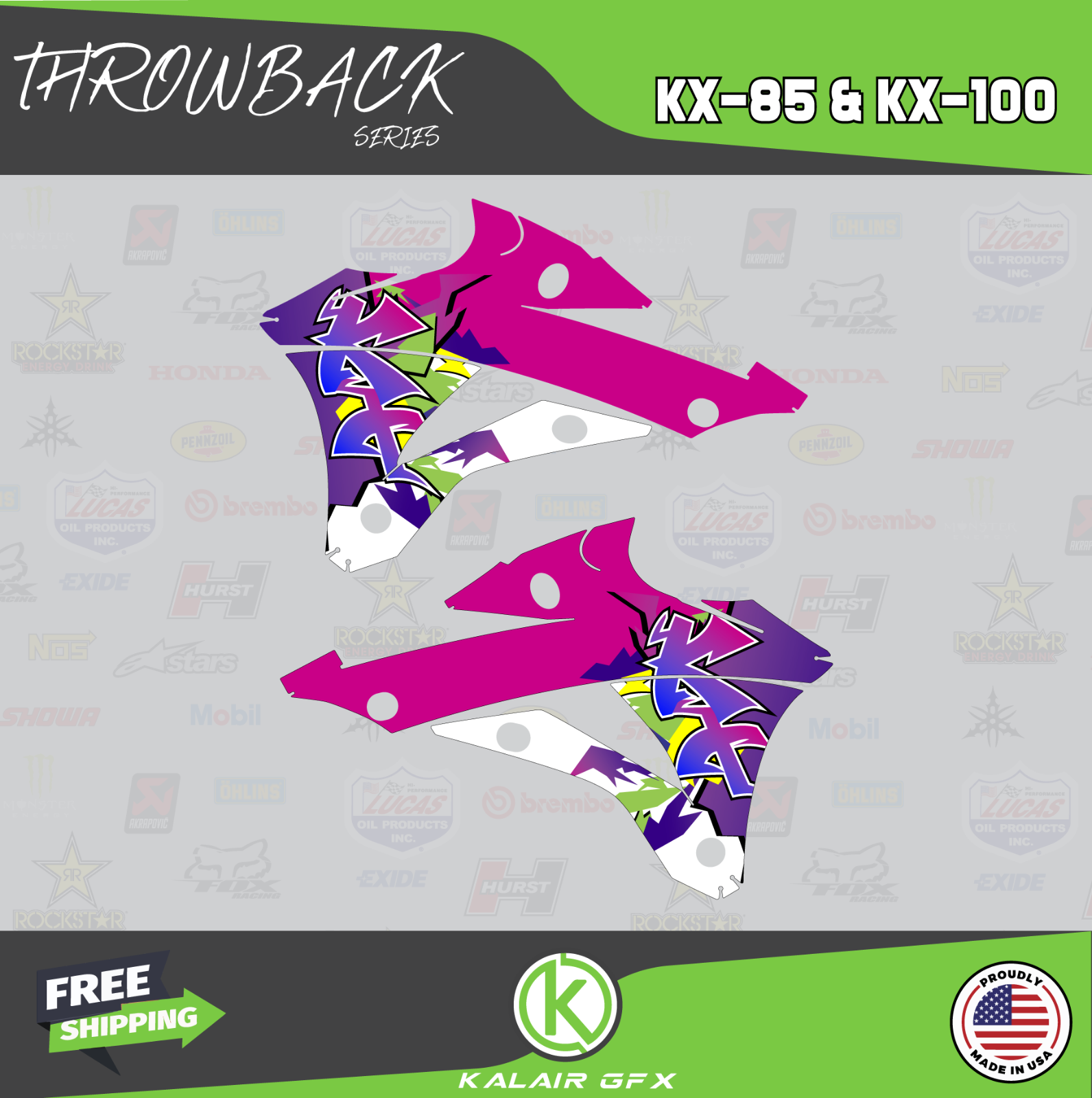 Graphics Kit for Kawasaki KX85 KX100(2014-2021) KX 85 KX 100 Throwback ...