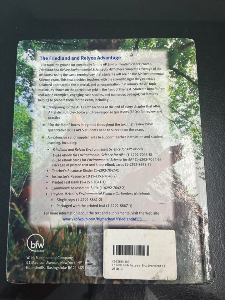 Environmental Science for AP Course. Friedland and Relyea. (Textbook, 2012) | eBay