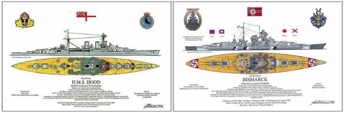 HMS HOOD Battle Cruiser/Battleship KM BISMARCK World War II 2 Prints 20 ...