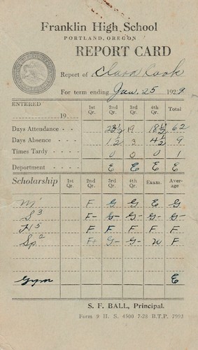 Franklin High School Portland Oregon Report Card 1929 | eBay