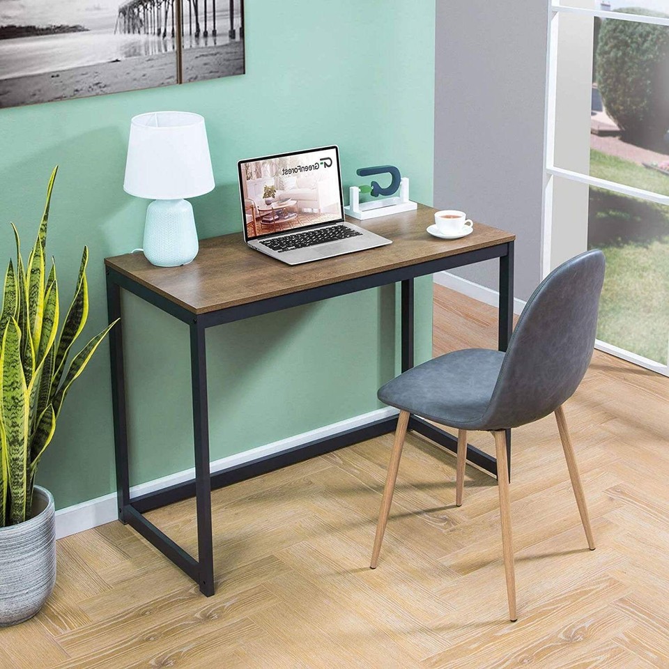 Small Home Office Modern Laptop Computer Desk Table Metal Frame Brown ...