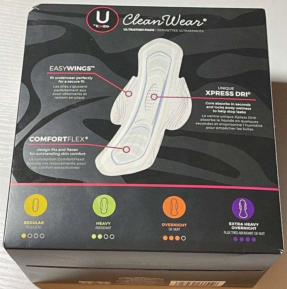 U by Kotex CleanWear Ultra Thin Feminine Pads with Wings, Heavy Flow ...